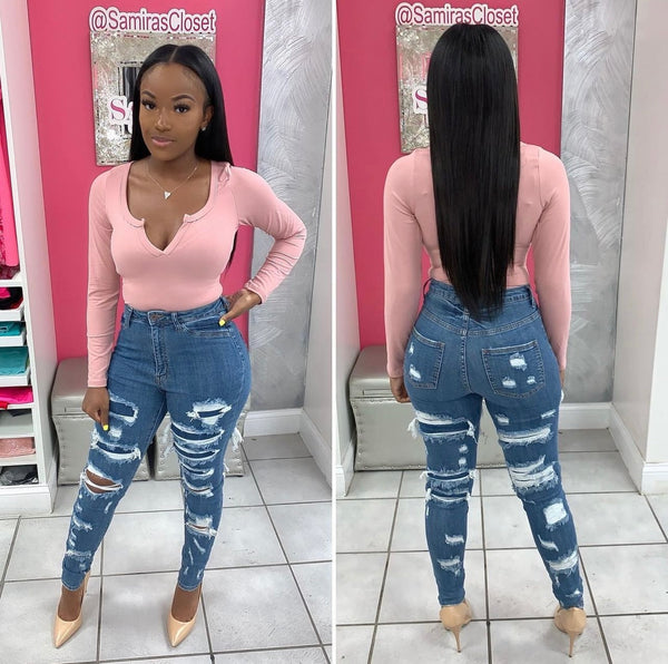 Split Neck Bodysuit-Mauve – Samira's Closet