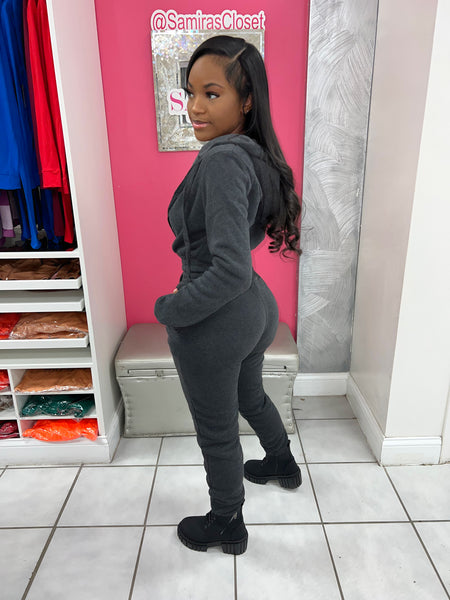 Set The Mood 3pc Jogger Set-Charcoal – Samira's Closet